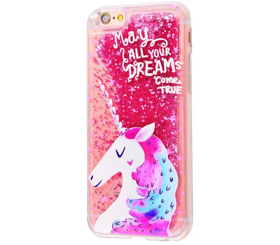 Чехол для iPhone 6/6s блестки вода New розовый единорог